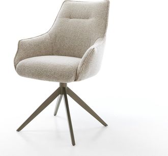 DELIFE Drehstuhl Alja-Flex mit Armlehnen Webstoff Soft Beige Kreuzgestell breit Effektfinish Titan 360&deg; drehbar Wippfunktion Taschenfederkern, Esszimmerst&uuml;hl