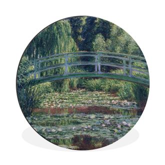 MuchoWow Wandbild Rund Wanddeko Deko Wohnzimmer Bilder 30x30 cm Die japanische Br&uuml;cke und die Seerosen - Gem&auml;lde von Claude Monet