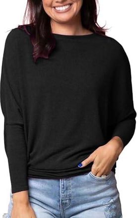 Generic Haut &agrave; manches longues pour femme - Couleur pure - Col en V - Style d&eacute;contract&eacute; et polyvalent - Coupe ample - Confortable - Doux - L&eacute;ger - Coupe r&eacute;gul