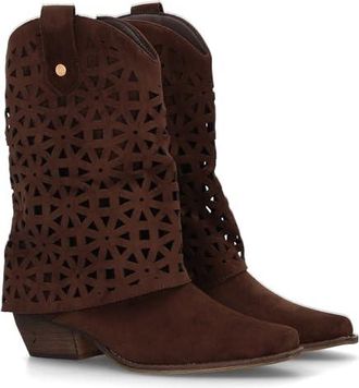Shoes & Blues Bottes Cowboy en demi-cana pour femme au design g&eacute;om&eacute;trique qui apporte de la fra&icirc;cheur, pointe fine et talon cubain bas. Imprim&eacute; uni. Id&eacute;al pour le q