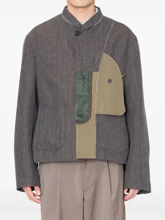 Kolor veste en tweed &agrave; motif de chevrons - Gris