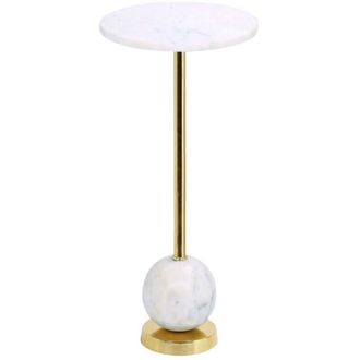 ebuy24 Ebuy24 - Table dappoint ronde 25,5x54 cm en marbre blanc et m&eacute;tal dor&eacute;
