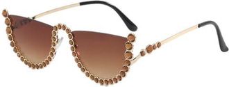 Generic Lunettes de soleil semi-rondes 2026 pour femme - Dégradé vintage - Sans monture - Avec strass - Tendance, Marron dégradé., Taille unique