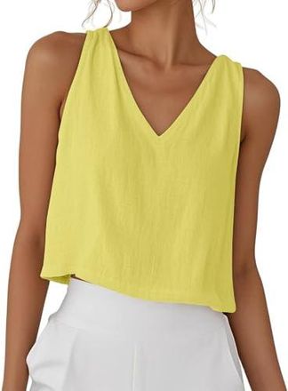 Generic Debardeur Femme Chic et &eacute;l&eacute;gant Chemisier sans Manche D&eacute;bardeur en Coton et Lin Top Ete Haut Chic et Elegant Fluide Ample Caraco Vetement Femme Tee Sh