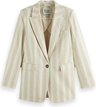 Scotch & Soda Damen Lurex Cotton Blend Single Breasted Casual Blazer, Lurex Linen Stripe, XL EU