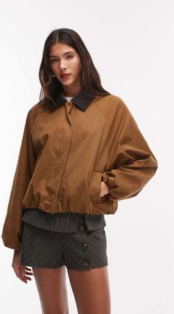 KAIIA Exclusive - Jacke aus Funktionsmaterial in Kamelbraun und Schwarz mit Knopfleiste, Knebelverschluss und Kragen-Neutral