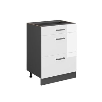 Vicco Küchenunterschrank R-Line, Weiß Hochglanz/Anthrazit, 60 cm mit Schubladen, ohne Arbeitsplatte