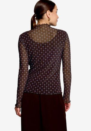 Zero Langarmshirt mit Muster und gekr&auml;uselten Abschl&uuml;ssen / transparent