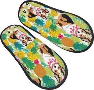 Generic Antid&eacute;rapant Pantoufles Femmes imprim&eacute; fleurs tropicales et corgis Chaussures &eacute;l&eacute;gant Chaussons en Feutre pour Ext&eacute;rieur Int&eacute;rieur Adulte L