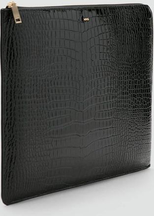 Mango Housse ordinateur portable effet croco brillant noir - Femme - Taille unique - MANGO