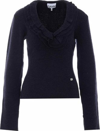 Ganni Pull Col Rond - Bleu