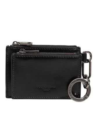 Dolce & Gabbana Mens Black Leather Zipped Card Holder Coin Purse Keyring Wallet Horse