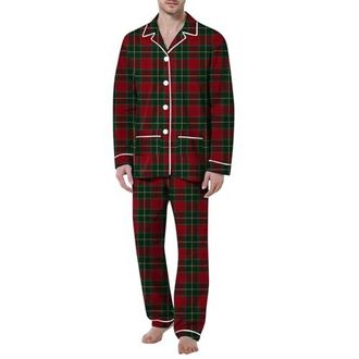 Generic Pyjama en Satin Homme Ensembles De Pyjama Hiver, Taille S-3Xl &agrave; Carreaux Boutonn&eacute; Devant Manches Longues Chaud V&ecirc;Tements De Nuit Hauts Et Bas avec Poc