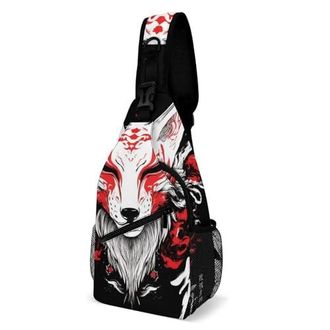 Generic Sacoche Tactique Masque de renard Kitsune japonais L&eacute;ger Sacs Poitrine Casual Sac &agrave; Dos Militaire pour Voyage &eacute;cole Homme