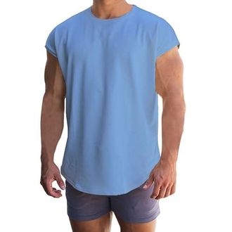 Generic Sweat-shirt &agrave; manches courtes pour hommes : t-shirt coupe ajust&eacute;e t-shirt de sport l&eacute;ger t-shirt de course respirant couleur unie t-shirt col rond t-s