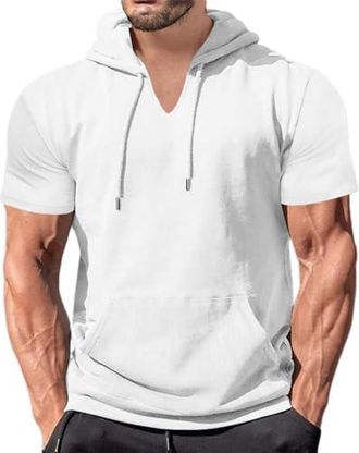 Generic T-shirt &agrave; col en V pour homme, manches courtes, coupe ajust&eacute;e, coupe ajust&eacute;e, couleur unie, polo avec poches, t-shirt l&eacute;ger et respirant pour l&eacute;t&eacute;, la