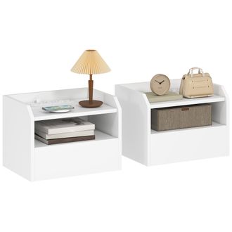 HOMCOM 2er-Set schwebende Nachttische mit Ladestation, Nachttische f&uuml;r Schlafzimmer, Schublade, offenes Regal, Wandmontage, moderner Stil, f&uuml;r Wohnzimmer, 40