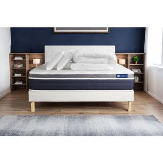 Actisom Komplettpaket Bett - Matratze 180x200 cm + Boxspringbett mit Lattenrost (im Set) + 2 Kopfkissen + Bettdecke - Actimemo Confort