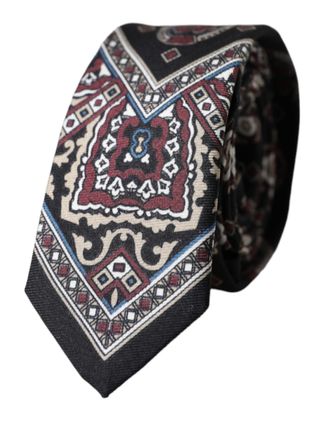 Dolce & Gabbana Black Printed Silk Adjustable Men Tie