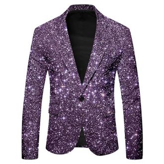 Generic Veste pour homme - Aspect &agrave; paillettes imprim&eacute; - Effet scintillant - Veste de costume pour carnaval, f&ecirc;te - Coupe ajust&eacute;e - Blazer pour spectacle - Co