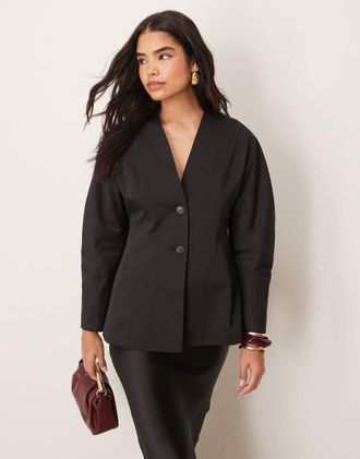 Asos Blazer sans col &agrave; taille cintr&eacute;e - Noir