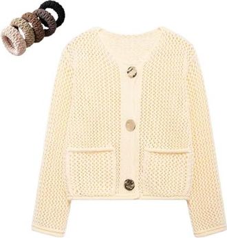 Generic Cardigan court pour femme, cardigan en tricot &eacute;pais ouvert sur le devant, cardigan dautomne &agrave; manches longues ouvert sur le devant, beige, M