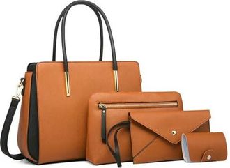 Generic NYSBH Lot de 4 sacs &agrave; bandouli&egrave;re de luxe pour femme, couleur bonbon, cuir PU rigide, sacs &agrave; main &eacute;l&eacute;gants pour dames, Sac marron