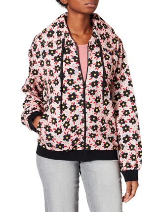 Love Moschino Zippered Hoodie Sweatshirt in 100% Cotton Fleece Printed All-Over with 80s Flowers