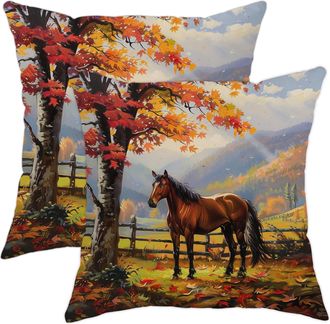 Generic Lustiges Herbstpferd Kissenh&uuml;llen Atmungsaktiv Dekokissen Luxuri&ouml;se Zierkissenbez&uuml;ge F&uuml;r Bett Sofa Hotel 45X45Cm 2Er Set