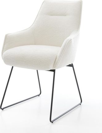 DELIFE Esszimmerstuhl Alja-Flex mit Armlehnen Boucl&eacute; Soft Beige Kufengestell Schwarz Taschenfederkern, Esszimmerst&uuml;hle