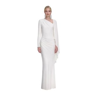 Self Portrait Robe Longue Drap&eacute;e en Jersey - Femme - Robes - Blanc - Taille: 34 FR