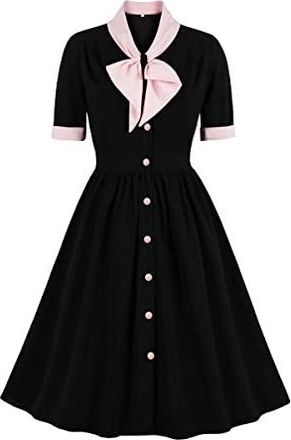Ibtom IMEKIS Robe de soir&eacute;e vintage des ann&eacute;es 40 - Demi-manches - Pour femme - Robe de soir&eacute;e - Robe de soir&eacute;e - Style r&eacute;tro rockabilly swing - Robe de coc
