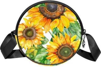 Generic Petit sac &agrave; bandouli&egrave;re rond pour femme, motif tournesol avec fermeture &eacute;clair, bretelles r&eacute;glables, style d&eacute;contract&eacute;, pour femmes et filles