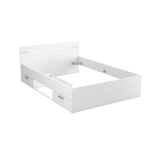 Dmora Doppelbett VAR, Struktur des Container-Betts, Sommier mit Verkleidung, Matratzenhalterstruktur, 204x145 h74 cm, Mattweiß