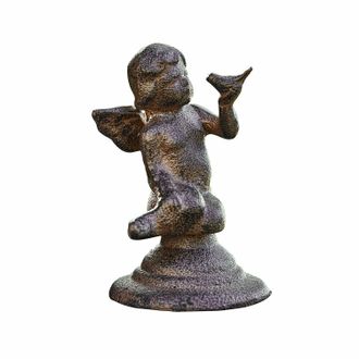 Loberon Deko-Engel Zaliora - Detailliertes Design - Witterungsbeständig - Mattes Antik-Finish - Gartendekoration - Gusseisen, antikbraun