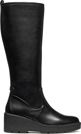 Geox D Miereille Damenstiefel aus Leder mit Keilabsatz, Schwarz, 37.5 EU