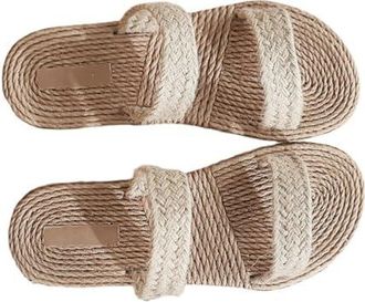 Beaupretty Sandales Plates Paille Femme Semelle Tissée Flat Slipper Confortable pour Plage et Mules Mode Été et Flexible