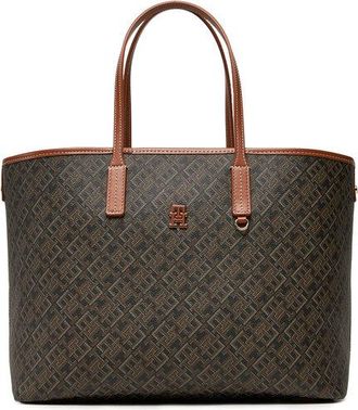 Tommy Hilfiger Handtasche Th Monoplay Leather Tote AW0AW17416 Schwarz