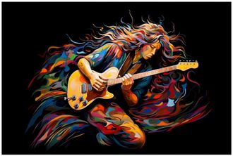 Wallario K&uuml;chenr&uuml;ckwand aus Glas 90 x 60 cm, Motiv: Farbiges Gitarrenspiel | Spritzschutz abwischbar & pflegeleicht