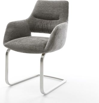 DELIFE Freischwinger Yago-Flex mit Armlehnen Boucl&eacute; Soft Schlamm Freischwinger flach Edelstahl Taschenfederkern, Esszimmerst&uuml;hle