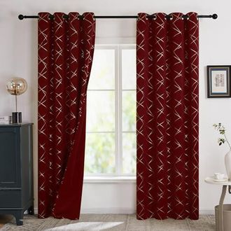 Deconovo Lot de 2 Rideaux Occultants Thermiques à OEillets - Rideaux Courts Isolants Anti-Froid en Tissu Argenté à Lignes Diagonales, pour Chambre et Salon 140