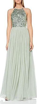 Maya Maya Berry Embellished Halter Neck Maxi Dress Robe de Demoiselle dhonneur, Green, 54