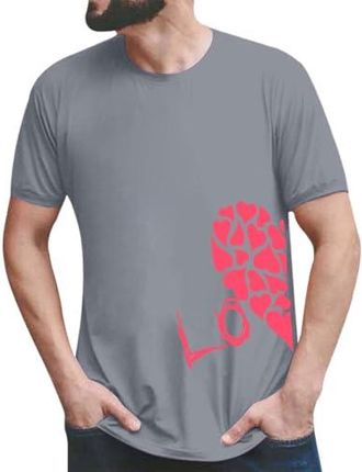 Generic T-shirt &agrave; manches courtes imprim&eacute; pour la Saint-Valentin 2026 pour hommes et femmes, haut &eacute;l&eacute;gant pour jeunes, gris, 3XL