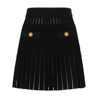 Balmain Mini-jupe pliss&eacute;e en maille - Femme - Jupes - Noir - Taille: 34 FR