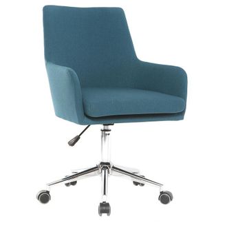 Miliboo Miliboo - Chaise de bureau &agrave; roulettes en tissu bleu canard et acier chrom&eacute; shana