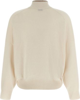 Brunello Cucinelli Heraldic Embroidery Cashmere Sweater - Cream