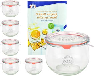 MamboCat 6er Set Weckgläser 580 ml Tulpenform mit Deckel Einkochring Klammern I Original Weck Tulpenglas I Einweckgläser für Obst Gemüse UVM I inkl. Diamant-Zu