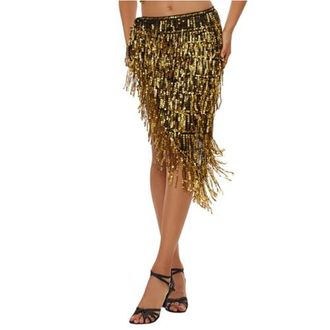 Generic Rave Outfits Jupe de danse asym&eacute;trique &agrave; paillettes pour femme - Jupe de danse latine pour sc&egrave;ne, danse latine, salsa, salle de bal, festival, costume