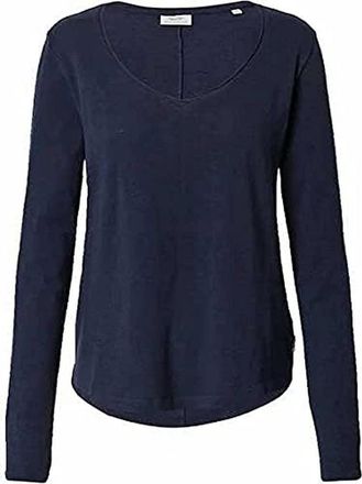 Marc O'Polo Denim Damen Langarmshirt aus Bio-Baumwolle mit V-Ausschnitt, Blau (Scandinavian Blue), XS