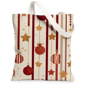 Generic Sacs fourre-tout d&eacute;coratifs en toile pour d&eacute;coration de No&euml;l, sacs d&eacute;picerie r&eacute;utilisables, vintage l&eacute;gers et lavables avec bandouli&egrave;re, Rouge, 13x15 